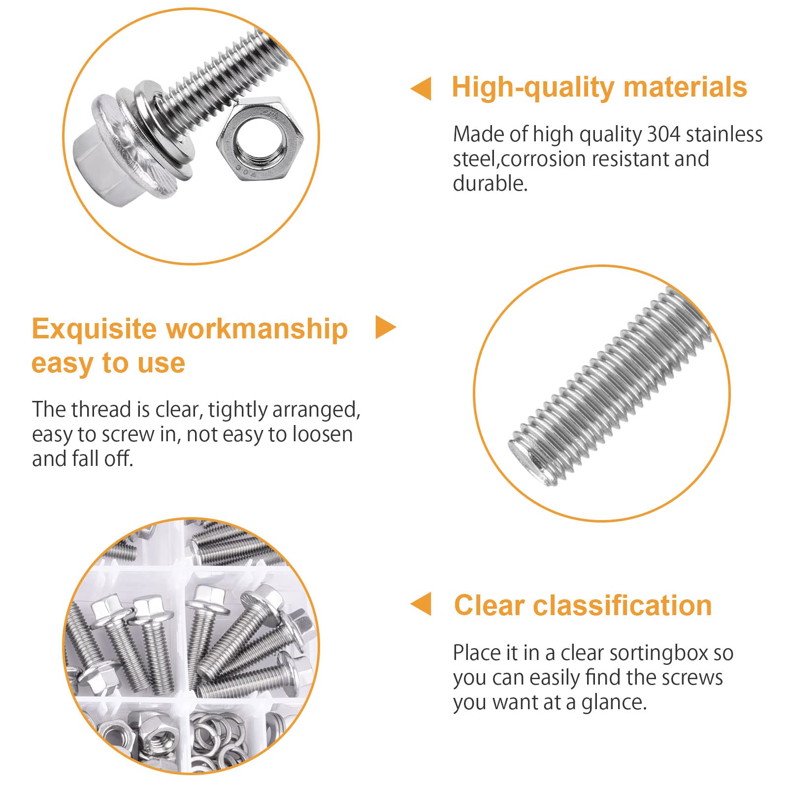 M6 x 12/16/20/25/30mm Flanged Hex Bolts and M8 x 16/20/25/30mm Flange Hexagon Screws, VIGURE 228PCS Stainless Steel 18-8 (304) M6-1.0 M8-1.25 Bolts Nuts Flat Lock Washers