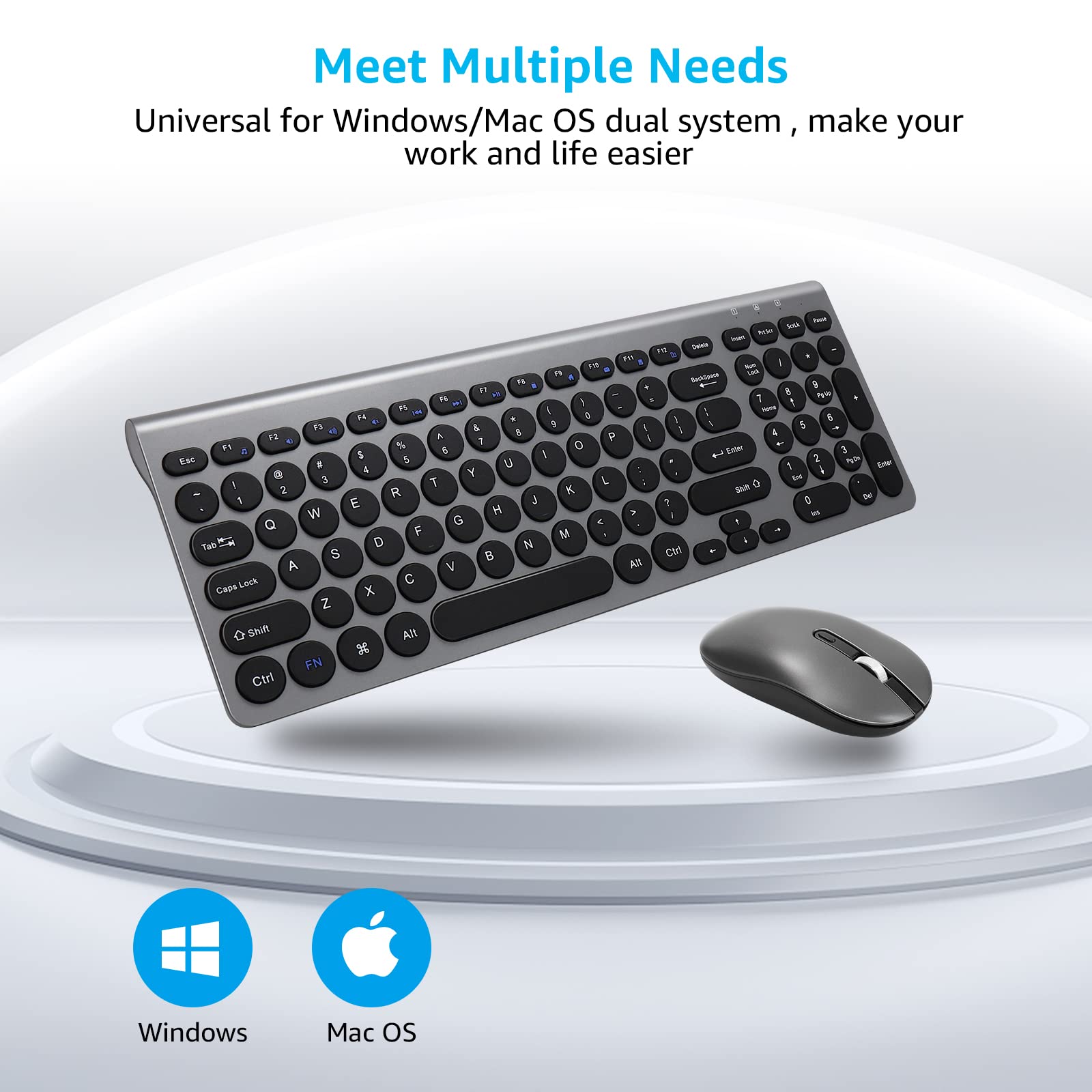 MEANHIGH Wireless Keyboard and Mouse Combo, 2.4G Cordless Mouse and Keyboard Set with Numeric Keypad, Ultra-Slim, Compact, Quiet, Full Size for Windows, Mac, Computer, Desktop, PC, Notebook, Laptop