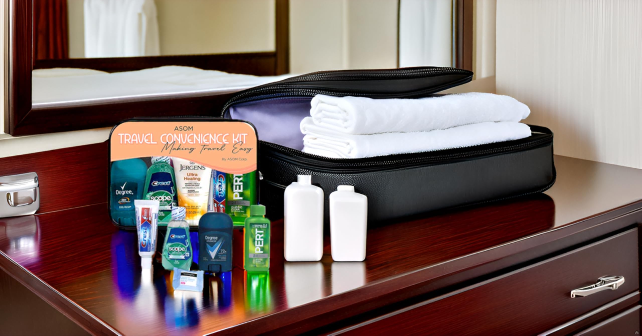 Asom Toiletry Travel Kit - 20 Piece TSA Approved Personal Care & Hygiene Essentials Set for Men & Women, Pre-Filled Convenience for Travel, Airplane Carry-On Ready.