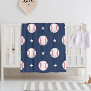 ISMV Swaddle Blankets Baseballs in Blue with Stars Newborn Blanket Baby Blanket Comfy Nursing Blanket Durable Receiving Blanket for Baby Girl Or Boy