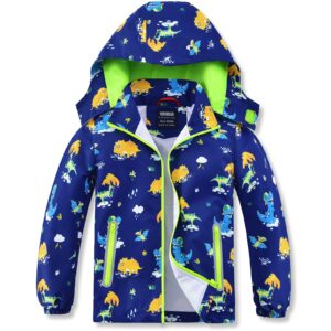 wawsam kids boys rain jacket waterproof toddler raincoat outdoor dinosaur rain jacket with detachable hood lightweight rain poncho jacket windbreaker dino rain coat with reflective strip