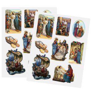 our miracle of jesus catholic sticker sheet, novelty religious inspirational stickers for sunday schools, scrapbooking, journaling, pack of 2