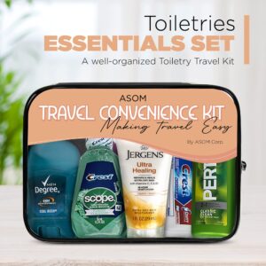 Asom Toiletry Travel Kit - 20 Piece TSA Approved Personal Care & Hygiene Essentials Set for Men & Women, Pre-Filled Convenience for Travel, Airplane Carry-On Ready.