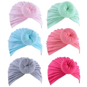 6 pieces baby turban hats cotton infant knot turbans newborn boys girls beanies headwraps toddler kids cap 0-1 years