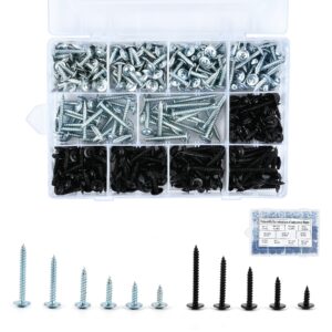 aemygo 400pcs #8 phillips modified truss head wood screws self tapping screws, 410 stainless steel black & silver self drilling screw assortment kit (6 size)