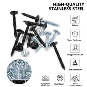 Aemygo 400PCS #8 Phillips Modified Truss Head Wood Screws Self Tapping Screws, 410 Stainless Steel Black & Silver Self Drilling Screw Assortment Kit (6 Size)