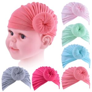 6 Pieces Baby Turban Hats Cotton Infant Knot Turbans Newborn Boys Girls Beanies Headwraps Toddler Kids Cap 0-1 Years