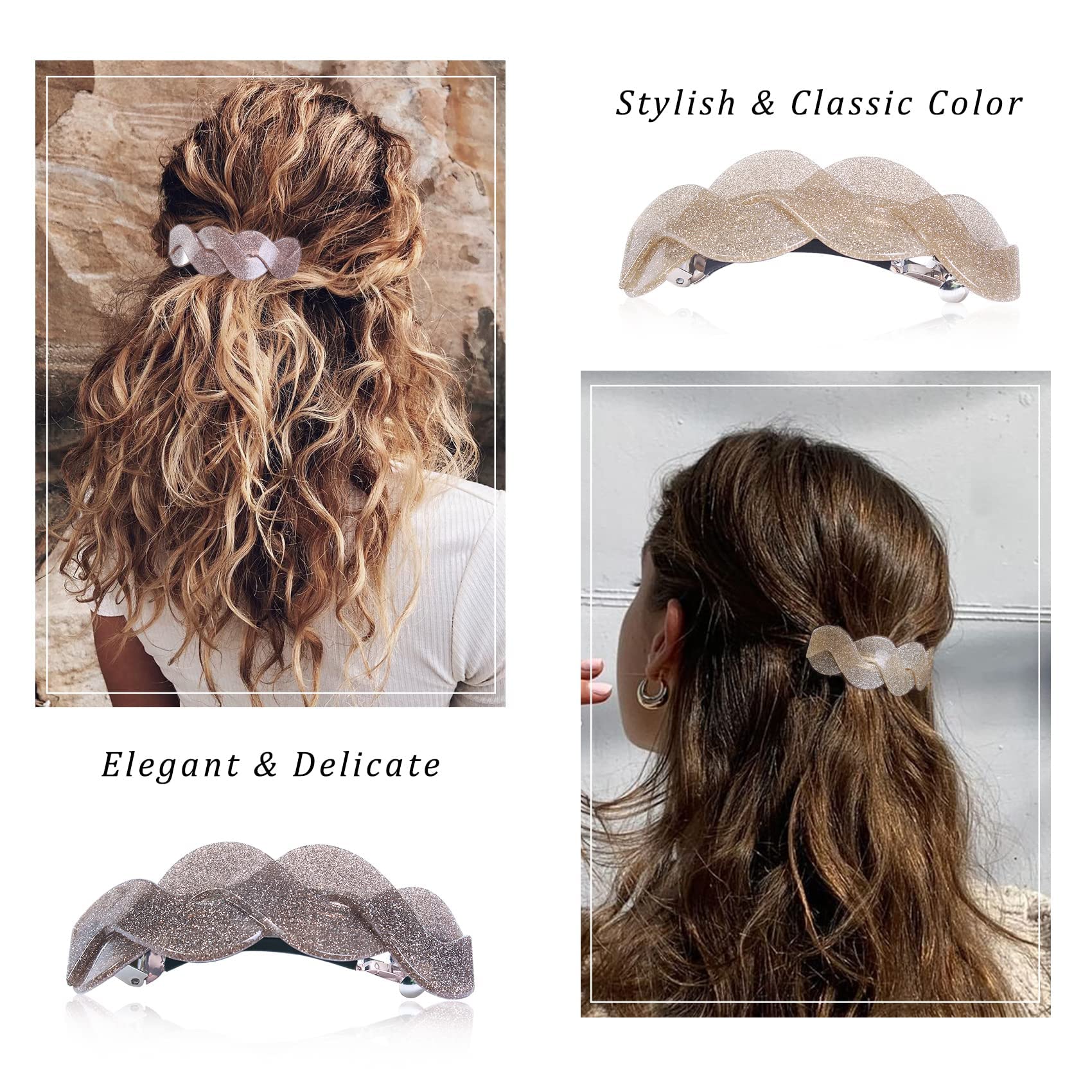 Mistofu Large Hair Barrettes for Women Beautiful Lines Simple Retro Classic Snap French Hair Clips Fashion Hair Accessories for Women Thick Hair 3 Pcs