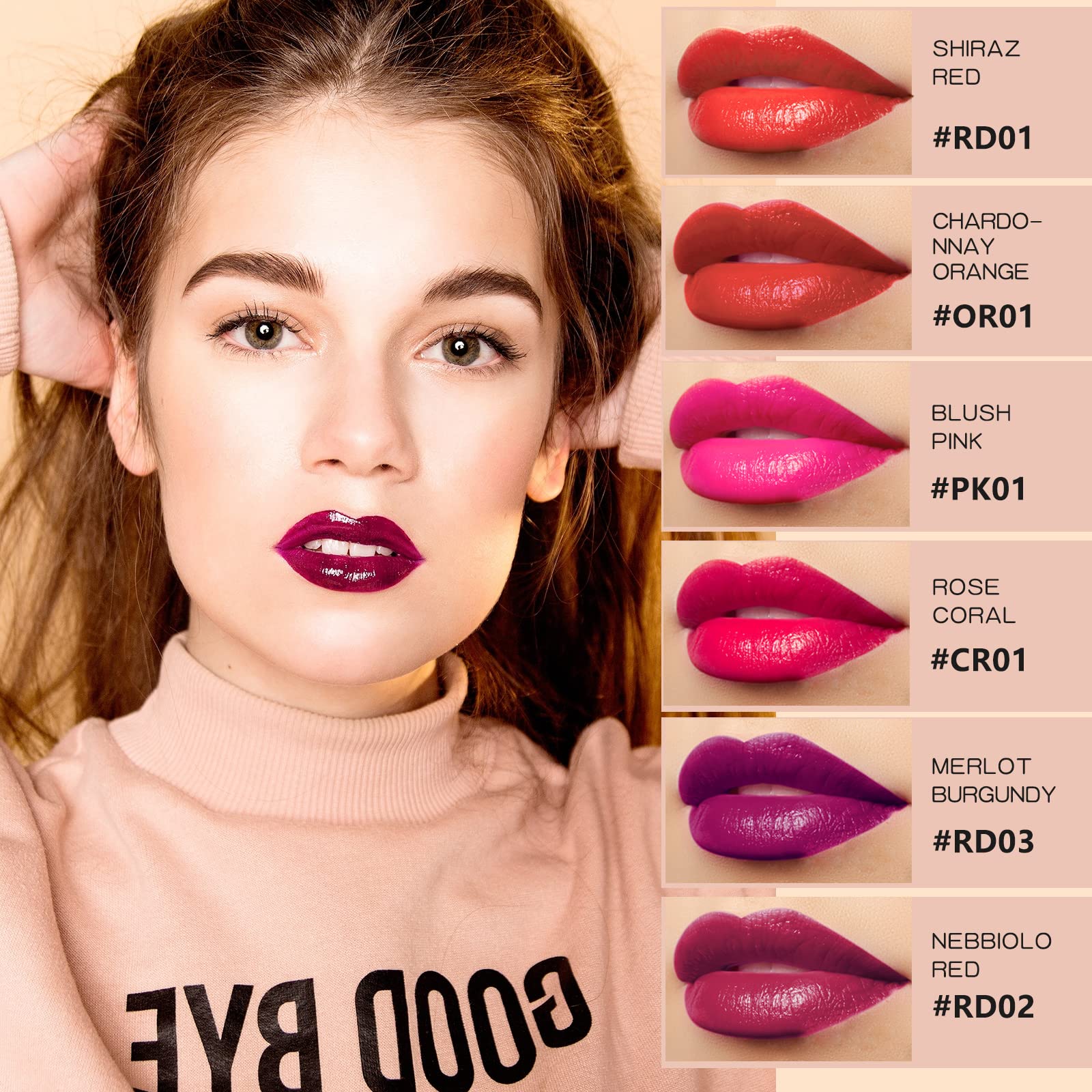 PEPHUCA 6 Colors Red Wine Lipstick Set, Glitter Lip Tint Stain Makeup Kit, Lip Gloss Velvet Long Lasting Waterproof, Non-stick Cup Not Fade, Gift For Girls Women