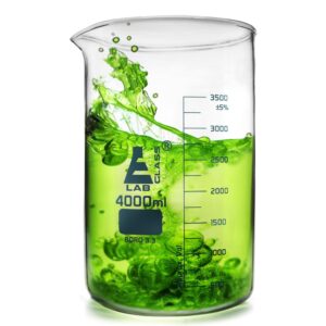 eisco beaker, 4000ml - low form with spout - white, 500ml graduations - borosilicate 3.3 glass