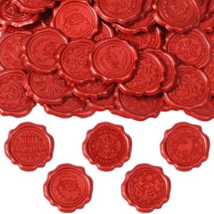 dianelhall 50 pcs christmas wax seal stickers vintage envelope seal stickers embossed christmas wedding sticker roses snowflake stickers self adhesive wax seals for wedding(wine red)