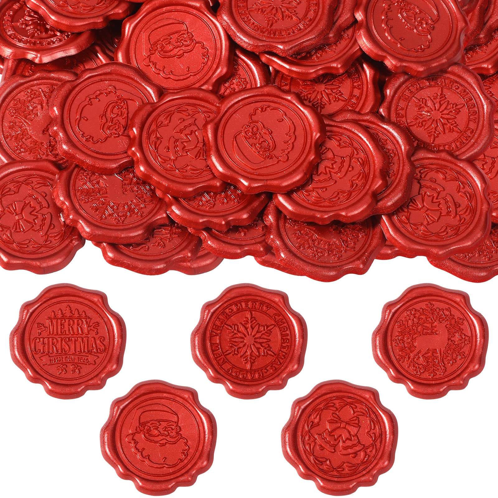 Dianelhall 50 Pcs Christmas Wax Seal Stickers Vintage Envelope Seal Stickers Embossed Christmas Wedding Sticker Roses Snowflake Stickers Self Adhesive Wax Seals for Wedding(Wine Red)