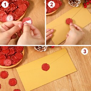 Dianelhall 50 Pcs Christmas Wax Seal Stickers Vintage Envelope Seal Stickers Embossed Christmas Wedding Sticker Roses Snowflake Stickers Self Adhesive Wax Seals for Wedding(Wine Red)