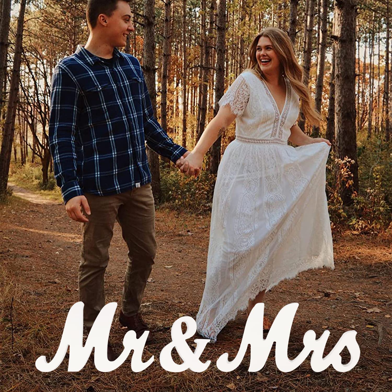 Henzxi Mr & Mrs Sign for Wedding Table, Large Mr and Miss Wooden Letters, Wedding Table Decorations, Anniversary Party Valentine's Day Decor (White)