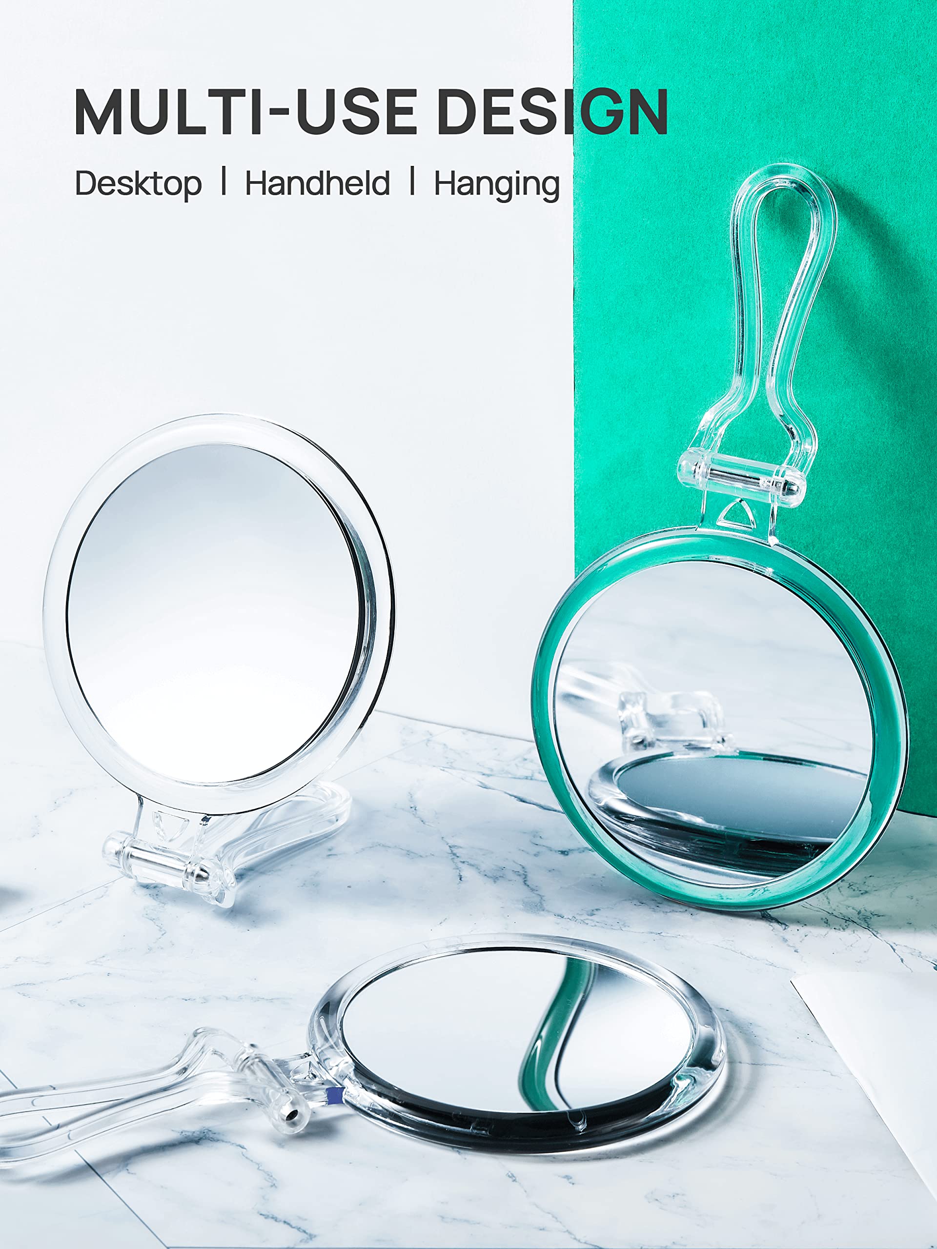 OMIRO Hand Mirror, Double-Sided 1X/20X Magnifying Foldable Makeup Mirror for Handheld, Table and Travel Usage