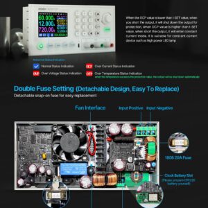 RD RD6012PW 5 Digit Dual Range DC to DC Step down Voltage Power Supply Adjustable Buck Converter Voltmeter 60V 12A (RD6012PW+800W PSU+ Case(Not assembled))