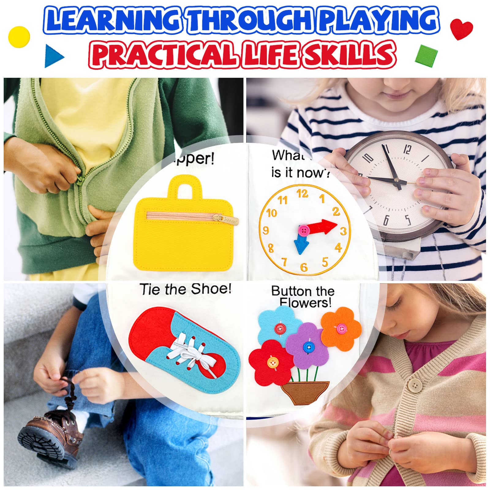 Busy Board Quiet Book for Toddlers Busy Book Toddler Activities, Montessori Toys for 1 2 3 4 Year Old Boys Girls, Educational Toys Learning Toys Fine Motor Travel Toy Cloth Book for 1-6 Years