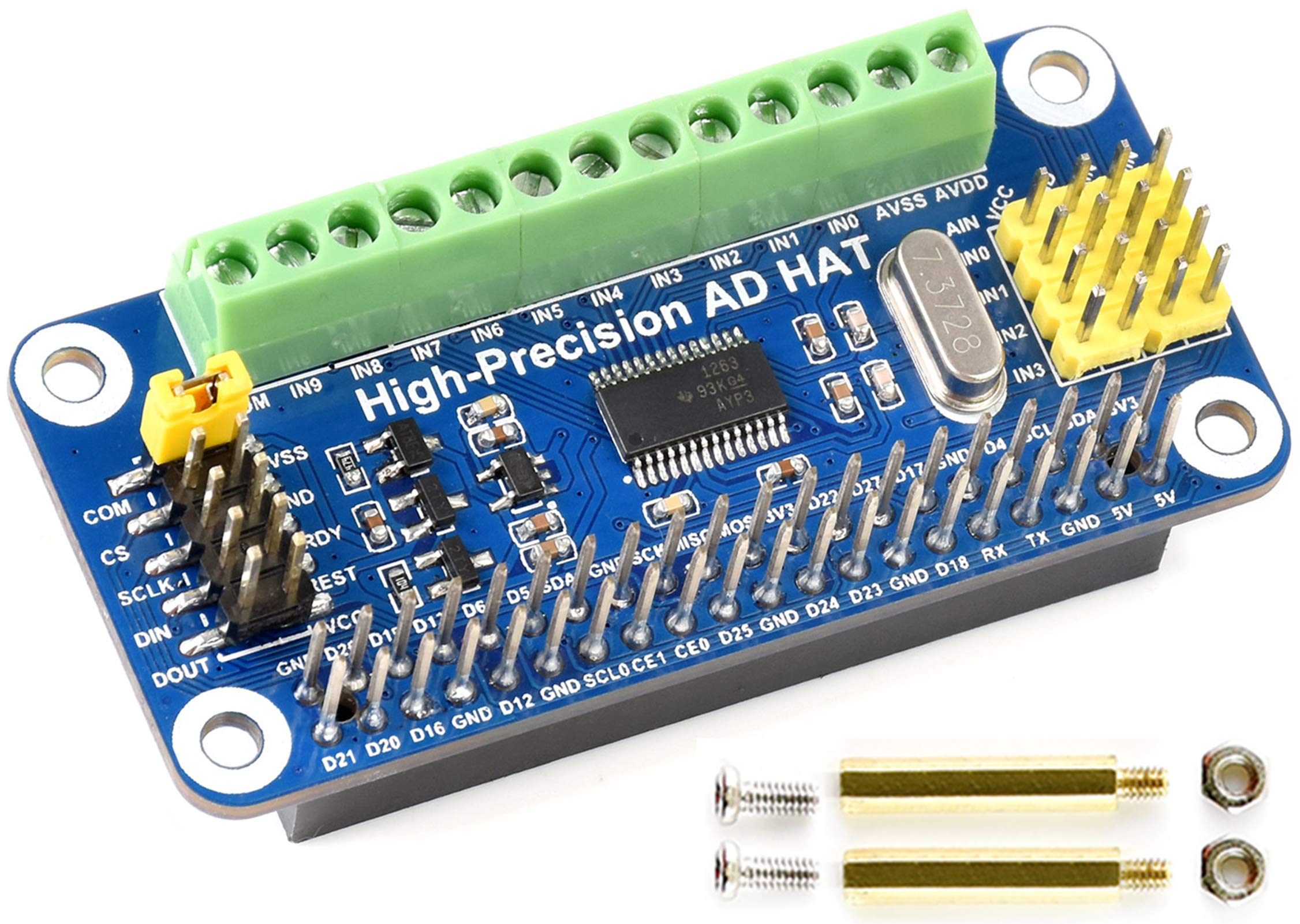 High-Precision AD HAT ADS1263 10-Channel 32-Bit ADC SPI Bus Low Noise Low Temperature Drift,for Raspberry Pi 4B/3B+/3B/2B/Zero/Zero W/Zero WH/2W and Jetson Nano