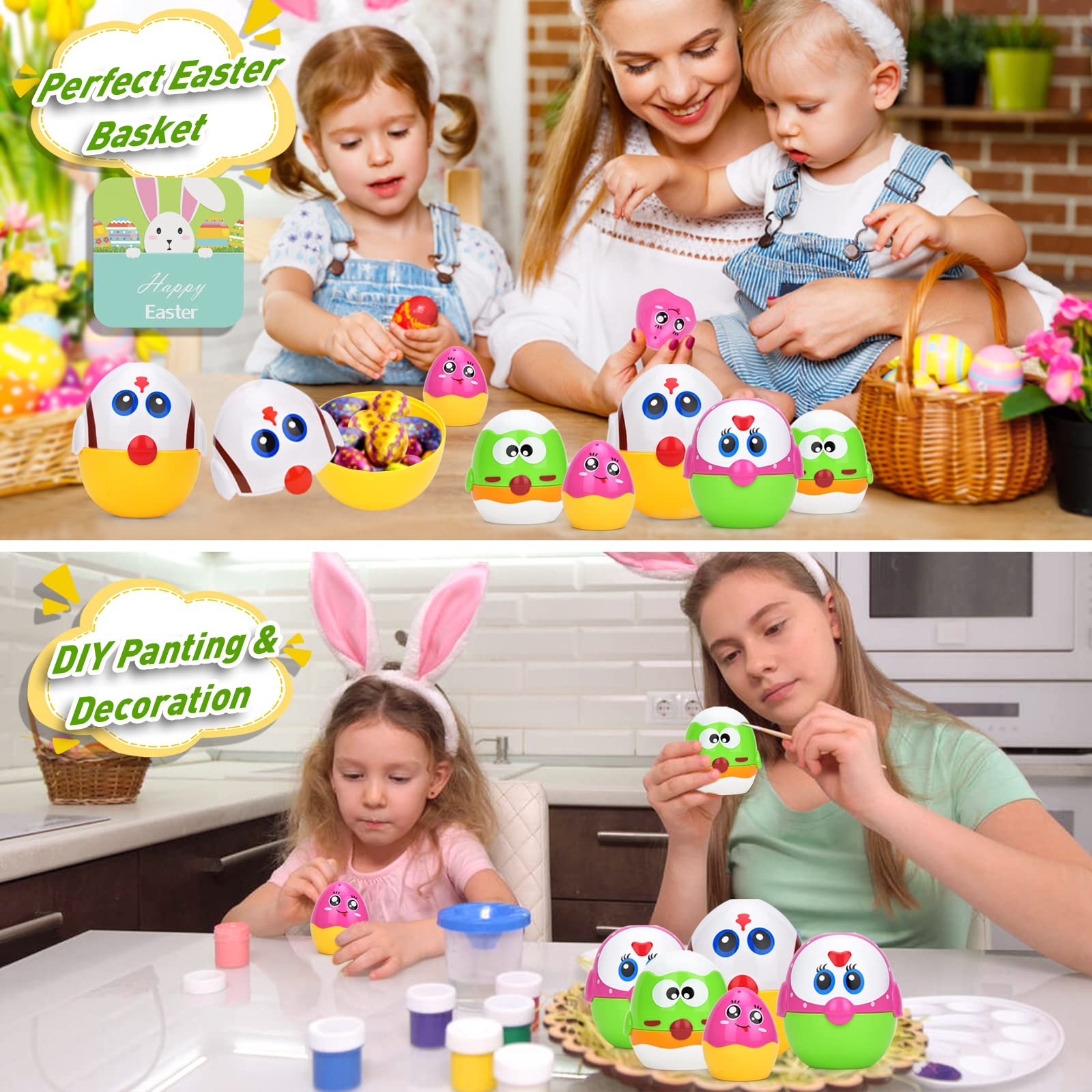 Easter Basket Stuffers Babies, Nesting Easter Eggs Toy Baby Easter Basket Suffers 1 Year Old, Baskets Stacking Toy for Kids，8 Pcs Matching Game for Age 1 2 3 Years Old, Easter Gifts for Toddler Boys