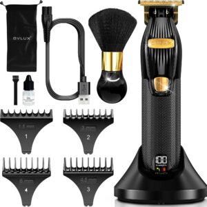 professional cordless hair trimmer for men by ovlux - high-precision, long-lasting battery, led display, includes 4 guide combs & accessories - ideal for barbers & home grooming