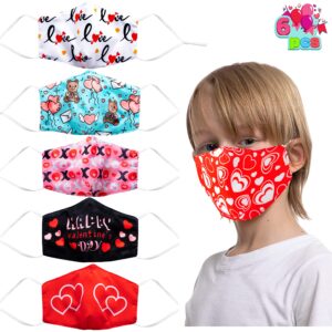 joyin 6 pcs valentine's day print reusable face mask 3d ergonomic with adjustable elastic earloop, breathable washable dustproof mouth protector for teens adult girls