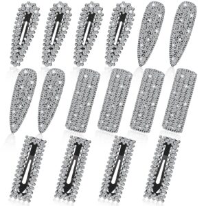 16 pcs rhinestone snap hair accessories: bridal shower hair clips and decorative hair pins for women & girls - 3 inches large silver bling hairpins for weddings