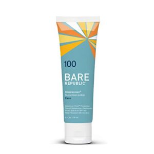 bare republic clearscreen sunscreen spf 100 sunblock face lotion, water resistant with an invisible finish, 2 fl oz