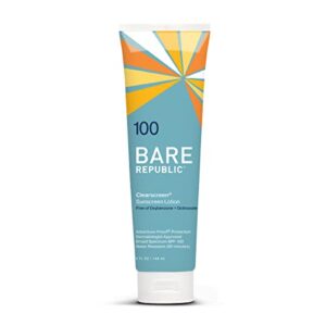 bare republic clearscreen sunscreen spf 100 sunblock body lotion, water resistant with an invisible finish, 5 fl oz