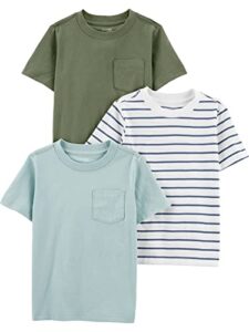 simple joys by carter's baby boys' 3-pack short-sleeve tee shirts, blue/olive/stripe, small