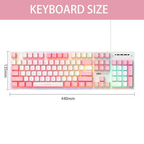 Camiysn Gaming Keyboard, Wired Keyboard with RGB Backlit, Full Size Keyboard with White&Pink Mixed Color Keycaps, Keyboard with 26 Keys Anti-ghosting for Computer/PC/Laptop/Mac/Windows/Office