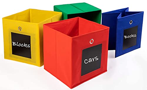 PINKBlUE Set of 4 Foldable Fabric Basket Bins, Collapsible Storage Organizer Cube 10.5 x 10.5 x 11 inch for Nursery, Playroom, Kids, Living Room