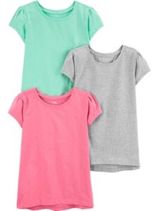 simple joys by carter's girls' short-sleeve shirts and tops, pack of 3, grey heather/mint green/pink, 18 months