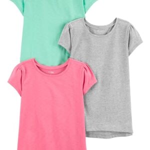 Simple Joys by Carter's Girls' Short-Sleeve Shirts and Tops, Pack of 3, Grey Heather/Mint Green/Pink, 18 Months