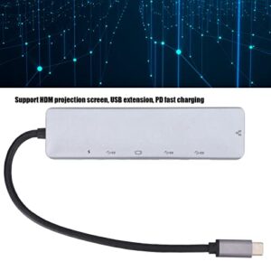 USB C Hub, 6 in 1 PD Fast Charging Adapter, Supports HDM Projection Screen,USB Extension, Type C Mobile Phone Connected to TV/Monitor,Mobile Office