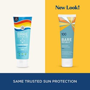 Bare Republic Clearscreen Sunscreen SPF 100 Sunblock Face Lotion, Water Resistant with an Invisible Finish, 2 Fl Oz