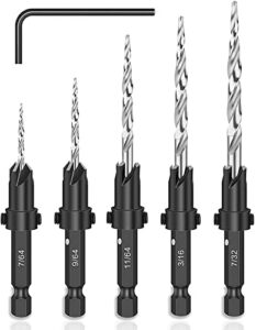 5 pcs countersink drill bits, bestgle high speed steel counter sinker drill bits with chamfering combination for woodworking, imperial hex shank hss taper bits 9/64", 3/16", 7/32", 11/64", 7/64"