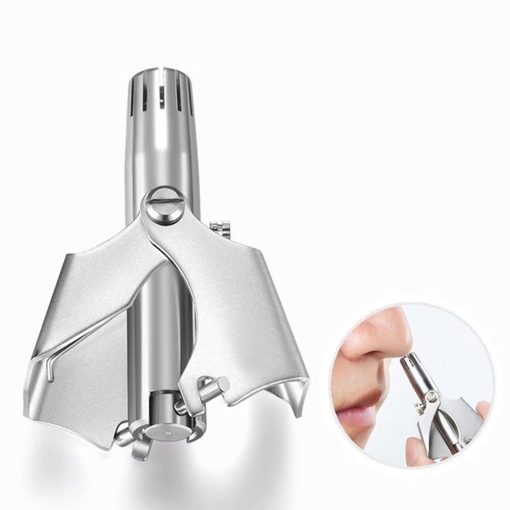 Steel Ear and Nose Hair Trimmer for Men Manual / Rotary Trimming Machine No Batteries Required Removable and Washable with Brush and Bag