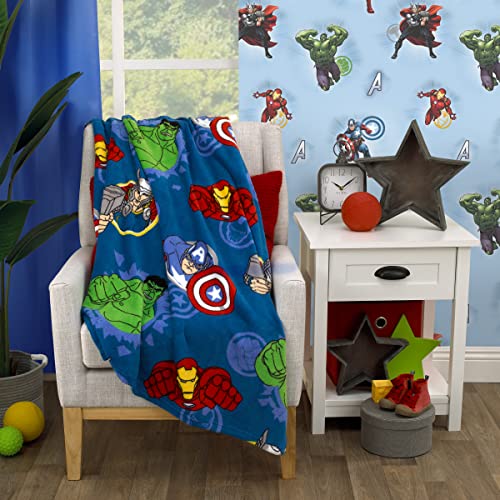 Marvel Avengers Fight The Foes Blue, Red, Green Hulk, Iron Man, Thor, Captain America Super Soft Toddler Blanket