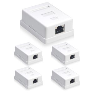 vcelink cat6 rj45 surface mount box shielded 1-port, compatible with utp cat6/cat5e/cat5 stranded or solid network cables, 5-pack, white