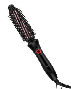 curling iron brush 1 inch, heated styling round brush curling iron travel dual voltage，3 temps anti-scald hot curling brush culer for short hair