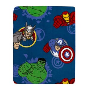 marvel avengers fight the foes blue, red, green hulk, iron man, thor, captain america super soft toddler blanket