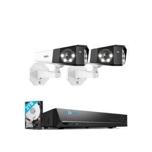 reolink 4k poe nvr 8 channel pre-installed 2tb hard drive rln8-410 bundle with 2x reolink duo poe (150° viewing angle, human/vehicle detection, motion spotlight color night vision, two way talk)