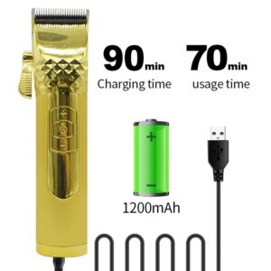 Hongsheng Professional Hair Clippers for Men Cordless Clippers T-Blade USB Rechargeable Grooming Hair Cutting Kits Beard Shaver Trimmer for Home Use and Barbershop, Gold