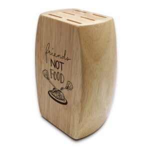 friends not food farmhouse kitchen decor knife block for steak knives 5 inch utility knives 6 piece slot organizer durable 100% natural oak wood, gifts for family friends, birthday gifts 3.7x2.4x5"