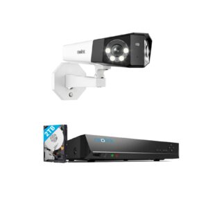 reolink poe nvr 8 channel pre-installed 2tb hard drive rln8-410 bundle with 4mp reolink duo poe (150° viewing angle, human/vehicle detection, motion spotlight color night vision, two way talk)