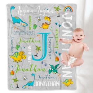 yescustom personalized dinosaur fleece throw blanket for kids boys girls baby toddler infants blankets for bed custom name blanket for birthday shower gift