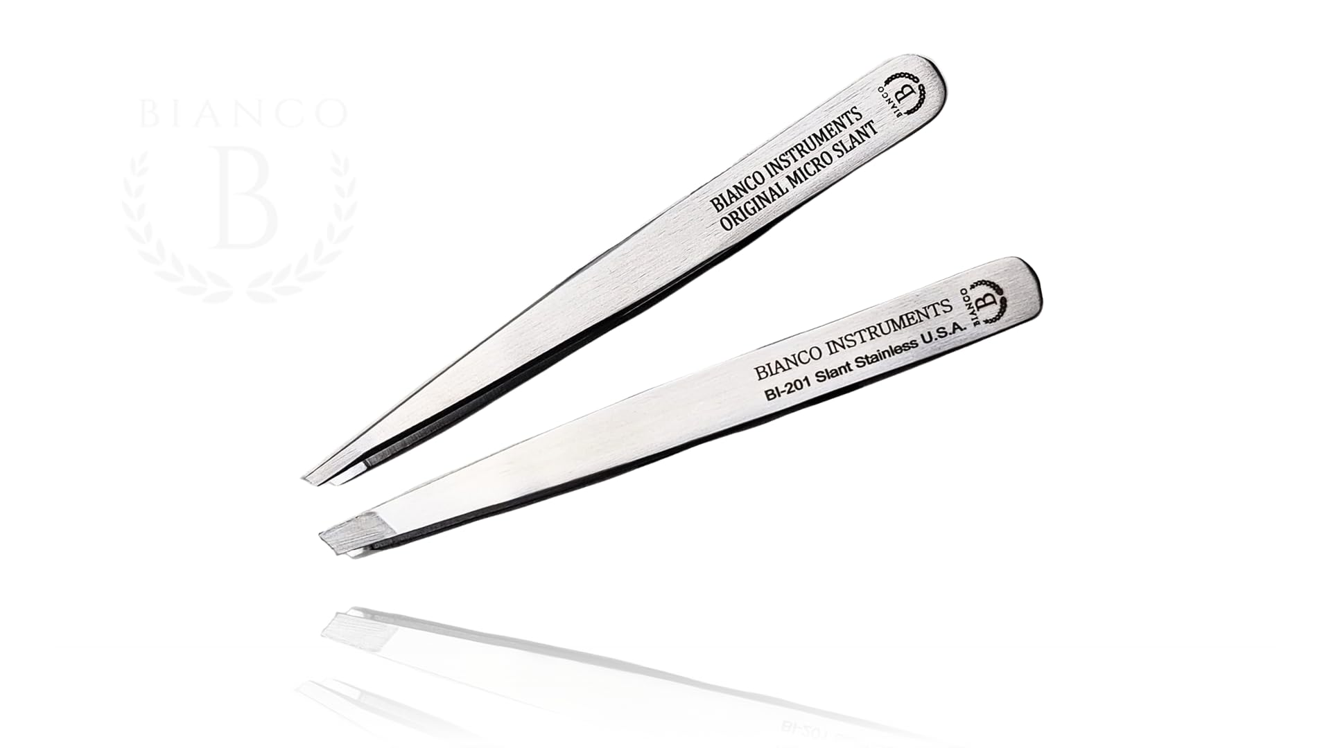 Bianco Instruments Slant and Micro Slant Tweezer Bundle - Made in USA Stainless Steel - Expertly Honed for a Professional Grip on Even the Most Stubborn Hairs - 2mm and 3.5mm Tips