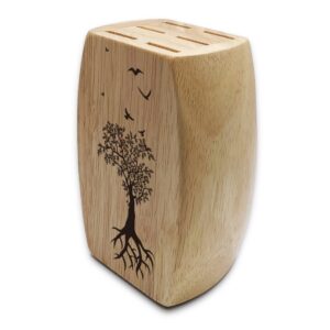 liphontcta funny tree and birds pattern farmhouse kitchen decor knife block for steak knives 5 inch utility knives 6 piece slot organizer durable 100% natural oak wood