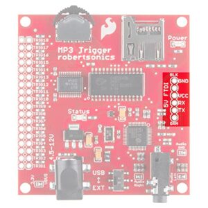 SparkFun MP3 Trigger - 18 Trigger inputs to Alternate Functions Random & sequential Track Selection Transport Controls Even Volume up/Down Real-Time Volume Control Full-Duplex Serial Control