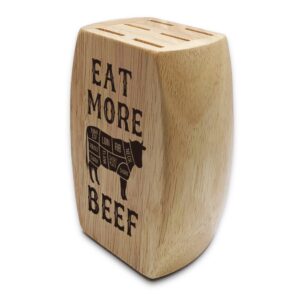 eat more beef farmhouse kitchen decor knife block for steak knives 5 inch utility knives 6 piece slot organizer durable 100% natural oak wood, gifts for family friends, housewarming gifts 3.7x2.4x5"